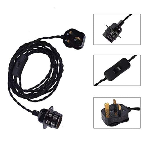 JING Vintage Pendant Light Fitting with Plug-in,4.5 Meters Braided Twi ...