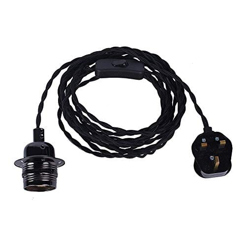 JING Vintage Pendant Light Fitting with Plug-in,4.5 Meters Braided Twi ...
