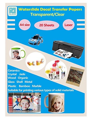 【Pack of 20】A4 Size Laser Water Slide Decal Paper Sheets Transparent C ...