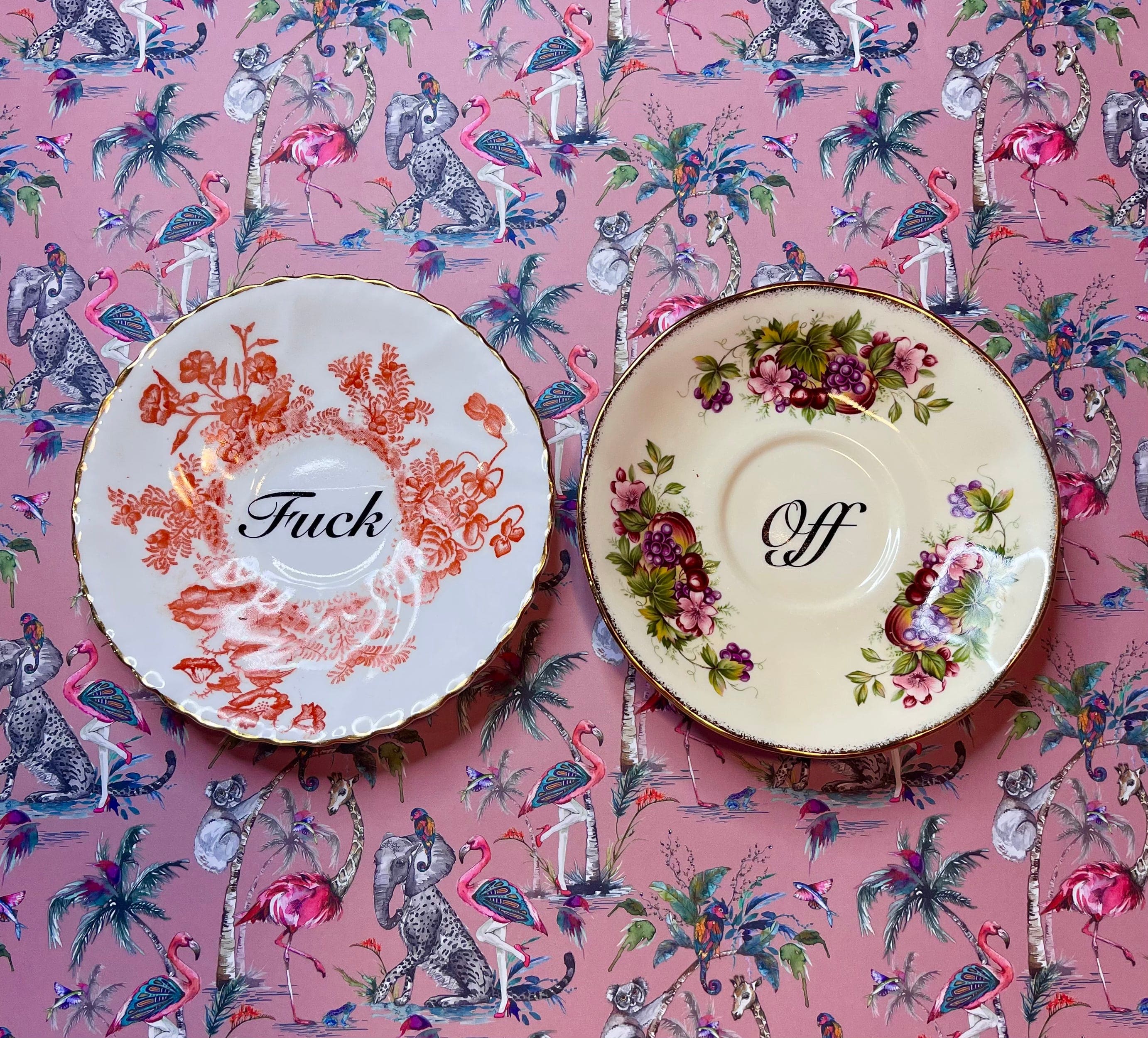 Pair decorative wall hanging plates - Fuck Off – Muck N Brass